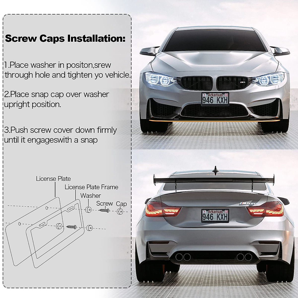 FIISFIIS Bling License Plate Frame for Women,2 Pack Premium Stainless Steel Rhinestone License Plate Holder,Handmade Glitter Crystal Diamond Girl Lincense Plate Tag Cover,Bedazzled Sparkly-Black