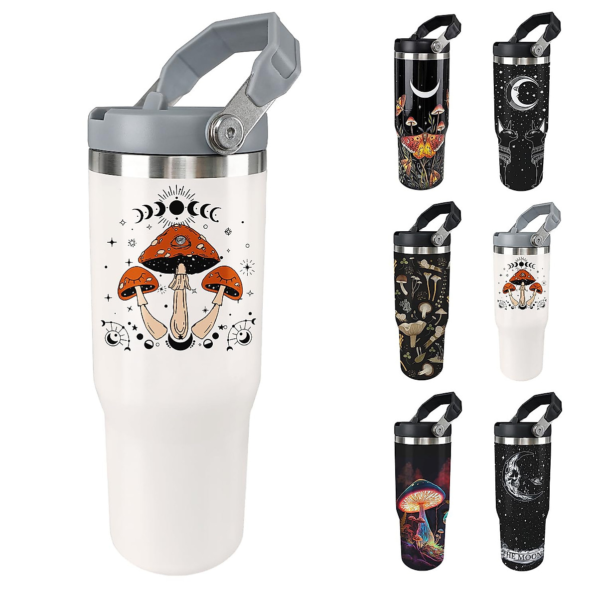 Unyopsa Mushroom Tumbler with Handle 30oz Vacuum Insulated Mushroom Cup with Lid and Straw Mushroom Gifts for Women Men