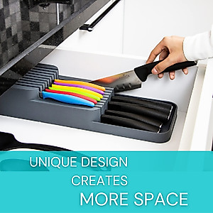 SAVUK Silverware Organizer, Compact Cutlery Organizer, Large Kitchen Drawer Utensil Divider Tray, Small Silverware Holder Spoon Fork Flatware Storage, 9 Section (Knives Organizer)