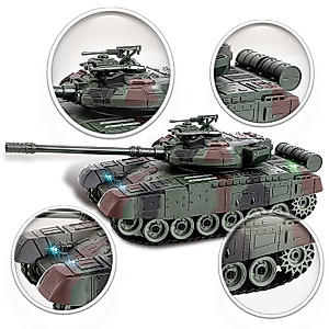 Glorryearst RC Tank 1:28 Scale 9 Channel Remote Control Toy with Realistic Sounds and Lights,Radio Control Military Battle Tanks Gifts for Kids and Adults