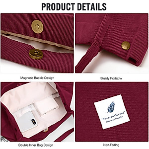 Ndeno Women Tote Bags Grocery Shoulder Bag Corduroy with Inner Pocket for Work Beach Lunch Travel Shopping Shopper Handbags (Armygreen+Merlot), Green