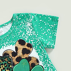 2Pcs Toddler Baby Girl St.Patrick's Day Clothes Set Short Sleeve Funny Print Tops Ruffle Bell Bottoms Flare Pants (Clover Print,3-4T)