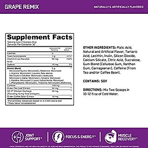 Optimum Nutrition Amino Energy + Collagen Powder - Pre Workout, Post Workout Muscle Recovery Energy Powder with Amino Acids, Vitamin C for Immune Support - Grape Remix, 30 Servings
