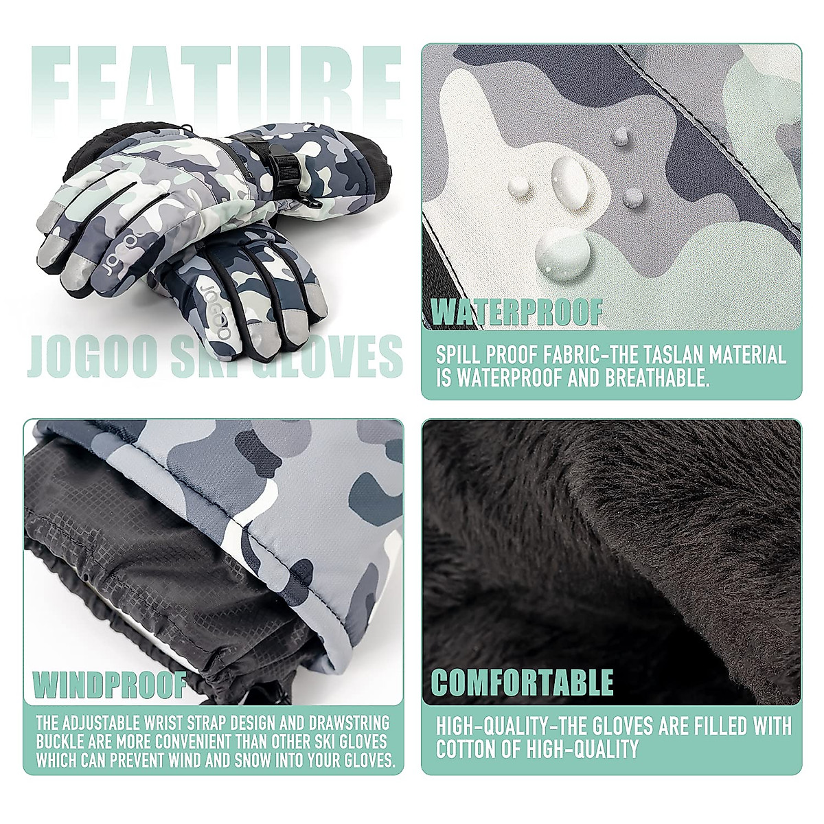 Jogoo Winter Warm Ski Gloves,3M Thinsulate Snow Snowboard Gloves for Men Women,Touchscreen Cold Weather Waterproof&Windproof with Pocket