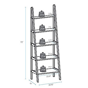 Casual Home 5-Shelf Ladder Bookcase, White