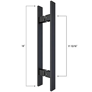 BARNSMITH 18" Barn Door Push Pull Handle,Glass Door Handle,Heavy Duty Grade-304 Stainless Steel Square Commercial Door Handle,Entrance Entry Front Door Handle Office Wood Garage Handle Pull Set,Black