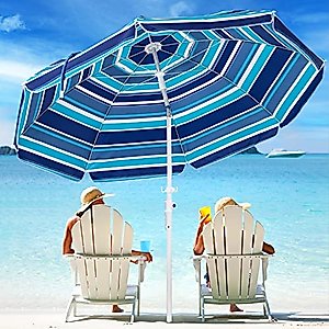 MEWAY 6.5ft Beach Umbrella with Sand Anchor & Tilt Mechanism, Portable UV 50+ Protection, Outdoor Sunshade Umbrella with Carry Bag, for Garden Beach Outdoor
