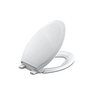 Kohler 4734-0 Rutledge Elongated, Grip-Tight Bumpers, Quiet-Close Release Hinges, Quick-Attach Hardware, No Slam Toilet Seat, White