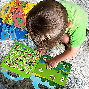 Reusable Sticker Books for Kids, 3 Sets Travel Removable Toddler Sticker Books for 3 4 5 Year Old Girls Boys Birthday Gifts Educational Learning Toys for Age 3-5 - Ocean & Zoo Animals, Dinosaur