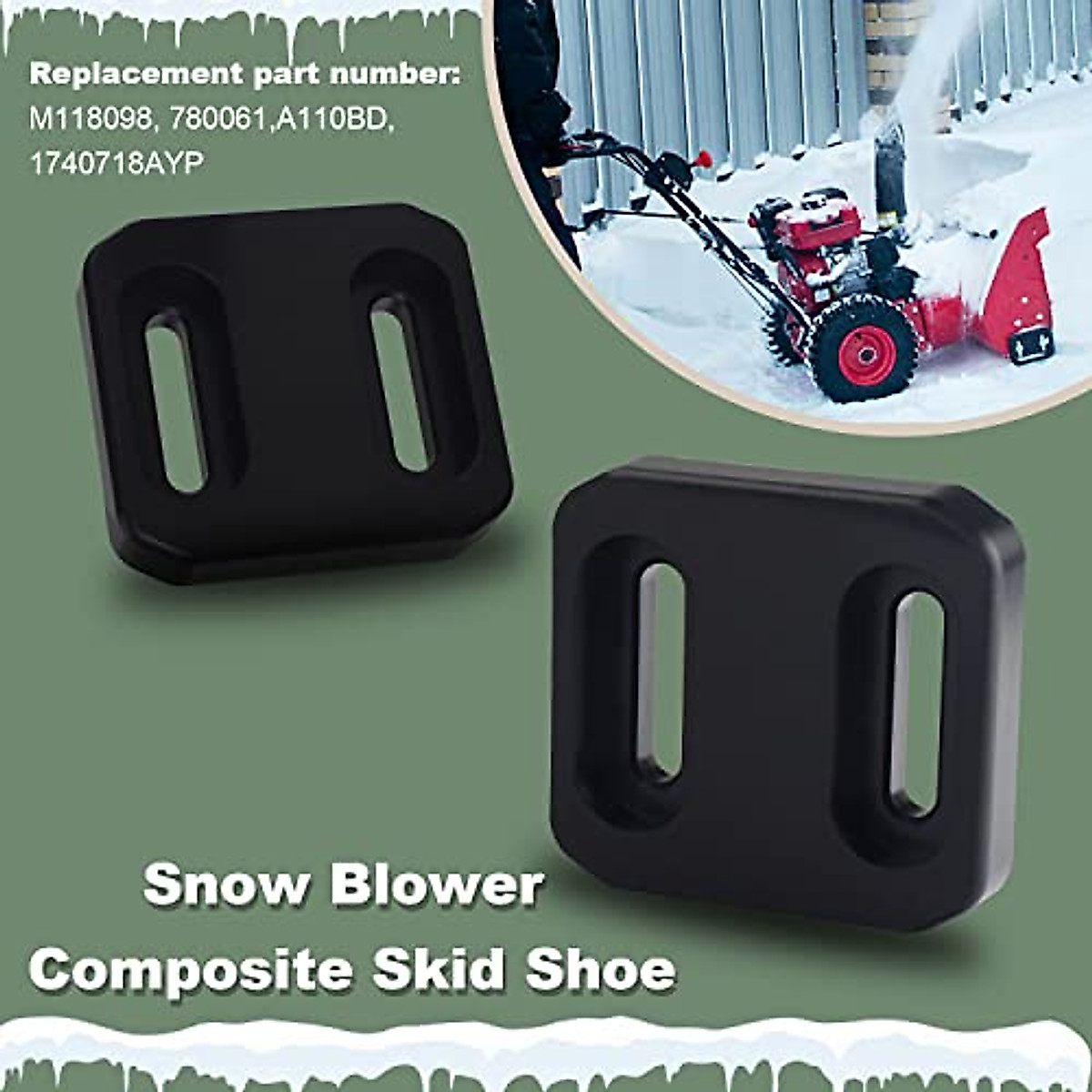 EZYPAK Snowblower Composite Skid Shoe for John Deere M118098 780061 1740718AYP TRS22, TRS24, TRS26, TRX24 and TRX26 Snow Blowers - (Set of 2)
