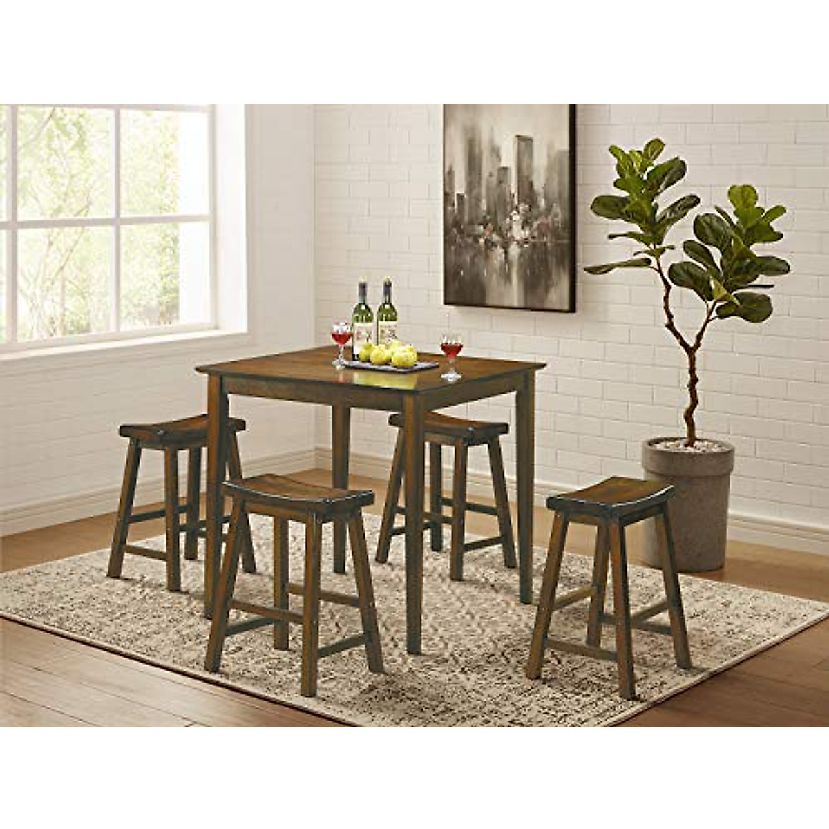 Lexicon Victoria Saddle Wood Dining Stools (Set of 2), 17.5" SH, Distressed Cherry