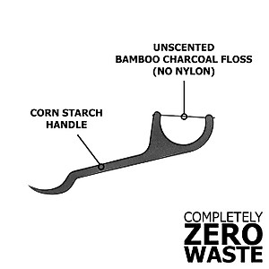 Sea Turtle Dental Floss Picks - Unscented Bamboo Charcoal Thread - All Natural BPA Free Vegan Sustainable Eco Friendly Biodegradable Chemical Free (200 Count)