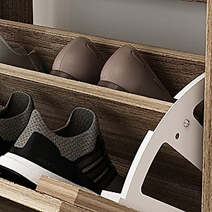 Homsee Modern Shoe Storage Cabinet with 2 Flip Drawers & Louver Doors, Wood 2-Tier Shoe Rack Storage Organizer for Entryway, Hallway & Bedroom, Brown (22.4”L x 9.4”W x 29.5”H)