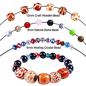 Fishdown 290 Pcs Mixed Stone Beads for Jewelry Making Kit, Crystal Beads Set Chakra Healing Beads, Loose Beading Gemstone Beads Wooden Beads Assortment for Bracelets Necklace Making DIY Kit