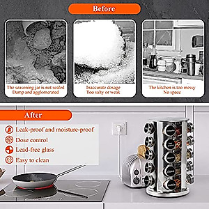 Revolving Spice Rack with 20 Jars, Rotating Spice Rack Organizer, Seasoning Organizer with Labels, Stainless Steel Spice Carousel for Kitchen Countertop, Cabinet