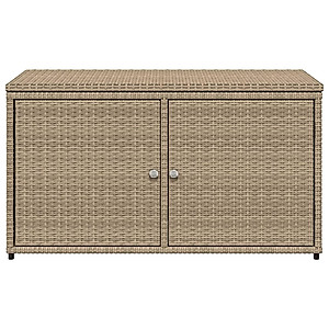 QJBSAVVA Patio Storage Cabinet, Office Cabinet Storage Box Tool Shed Garden Box Suitable for Outside Patio Kitchen Apartments Beige 43.3"x21.7"x23.8" Poly Rattan