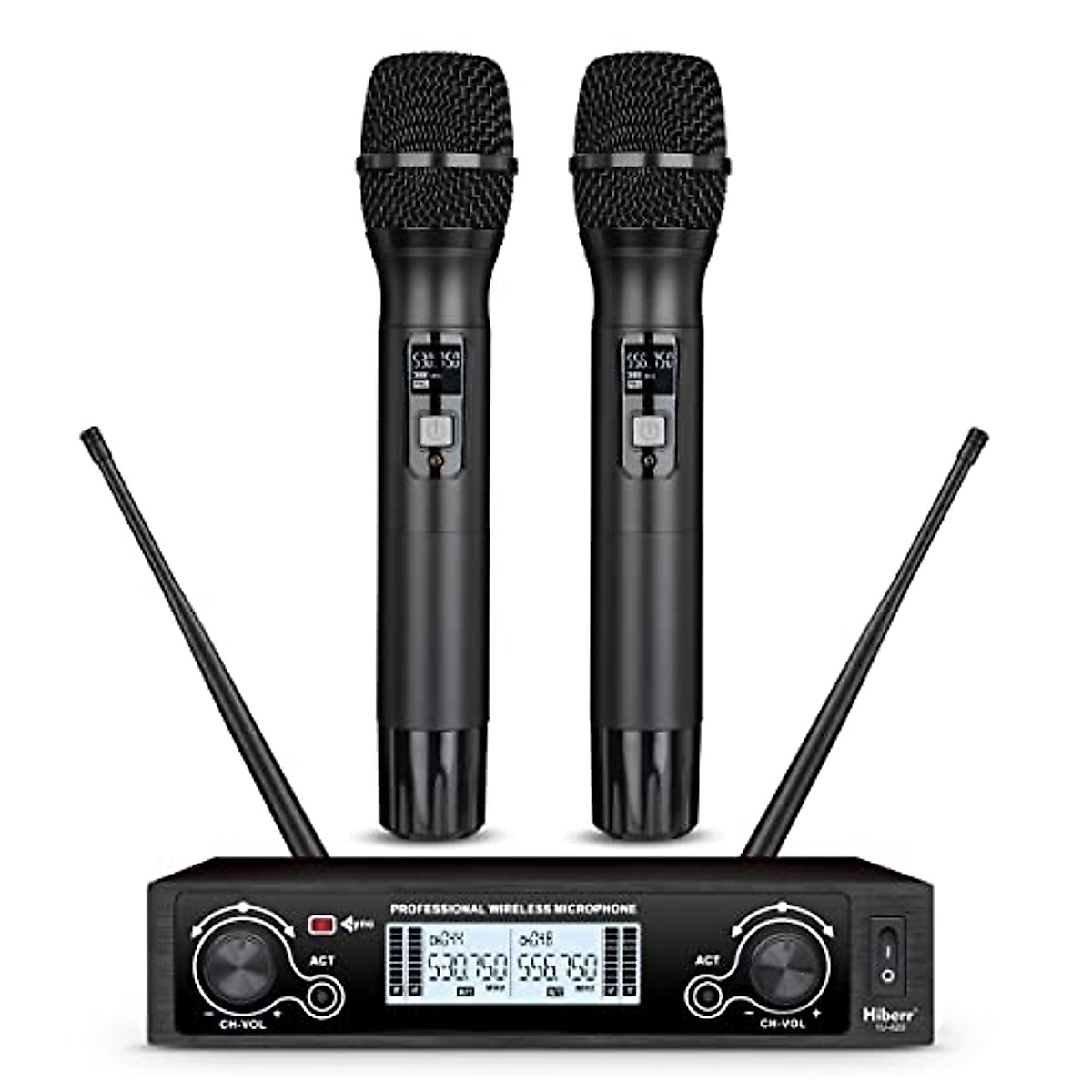 Hiberr Church Wireless Microphone, 2channel UHF Wireless Mic 300ft Range, 2x60 Adjustable Frequencies, Good Pickup, Suitable for Church, Karaoke, Meeting(YU-A20RH)