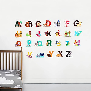 CCINEE Animal Alphabet Wall Decals, ABC Educational Colourful Creative Sticker Removable Art Sticker for Kids Nursery Bedroom Living Room Wall Decorations