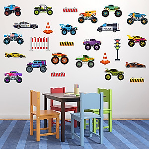 2 Sheet Trucks Wall Decal Transports Peel and Stick Wall Sticker for Boys Children's Room Nursery Bedroom Classroom