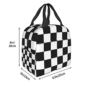 White Checkered Lunch Box Bento Box Insulated Lunch Boxes Reusable Waterproof Lunch Bag With Front Pocket For Travel Office Picnic