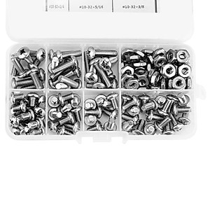140pcs #10-32 304 Screws and Nuts, Stainless Steel Pan Head Screws Kit Assortment Set Repair Tool Accessory