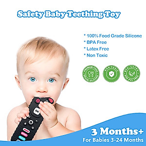 ROBBEAR Baby Teething Toys, Food Grade Silicone Teethers for Babies 3 6 12 18 Months, Fire TV Remote Shape Infant Chew Toys for Boys and Girls, Freezer BPA Free (Pig Black + RTV Black)