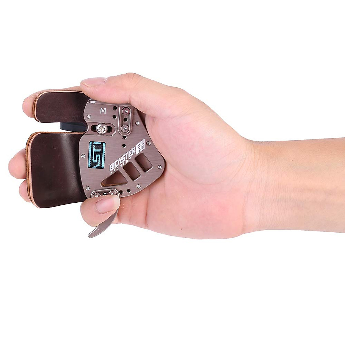 BICASTER Archery Finger Tabs Horween Cordovan Leather + Aluminum Finger Guards for Recurve Bows (Silver Grey, Medium)