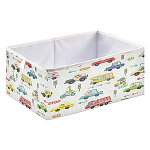 Kigai Cartoon Cars Cube Storage Bin, 11x11x11 in Collapsible Fabric Storage Cubes Organizer Portable Storage Baskets for Shelves, Closets, Laundry, Nursery, Home Decor