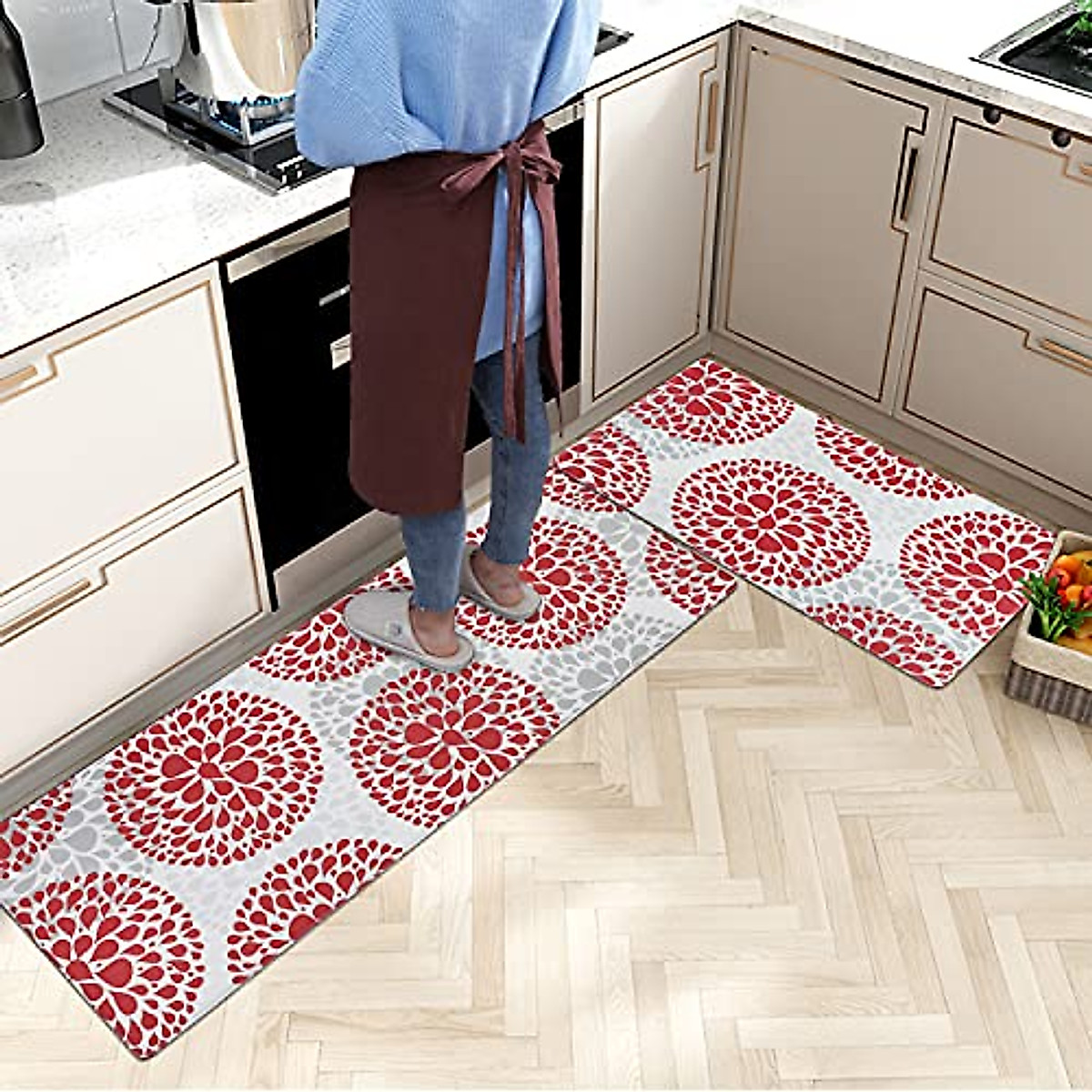 Homcomoda Boho Kitchen Rugs Sets 2 Piece Cushioned Anti Fatigue Kitchen Mats for Floor Non Slip Waterproof Comfort Mats for Kitchen Laundry Office