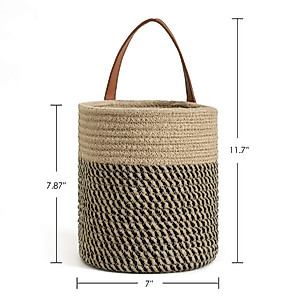 Goodpick 2pack Jute Rope Hanging Basket - 7.87" x 7" Small Woven Fern Wall Hanging Basket Flower Plants, Jute Woven Basket Key Storage Basket, Black and Jute