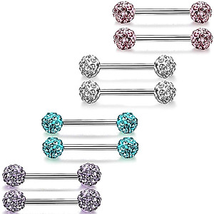 CHoppyWAVE 1/4Pcs Rhinestone Round Ball Tongue Nose Stud Nipple Lip Piercing Women Jewelry White