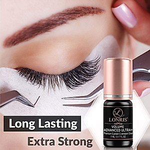 7-8 Weeks Retention/Eyelash Extension Glue Volume Advanced Ultra+ LONRIS Lash 5 ml/1-2 Sec Drying time/Maximum Bonding/Semi-Permanent Extensions Supplies/Professional Use Only Black Adhesive