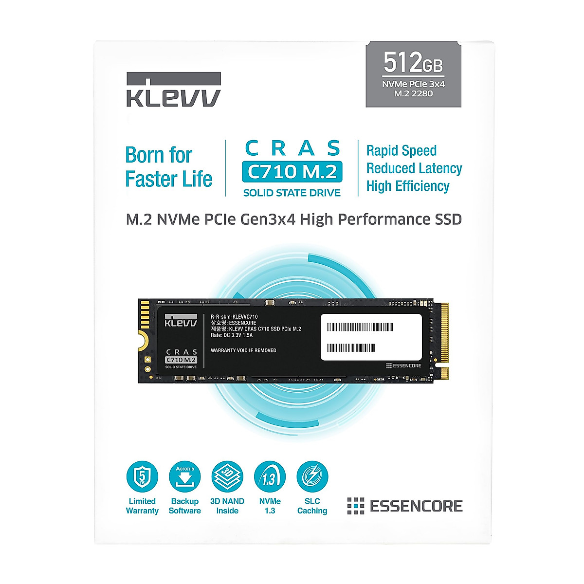 KLEVV CRAS C710 512GB M.2 NVMe PCIe Gen3x4 Internal SSD up to 2050MB/s (K512GM2SP0-C71)