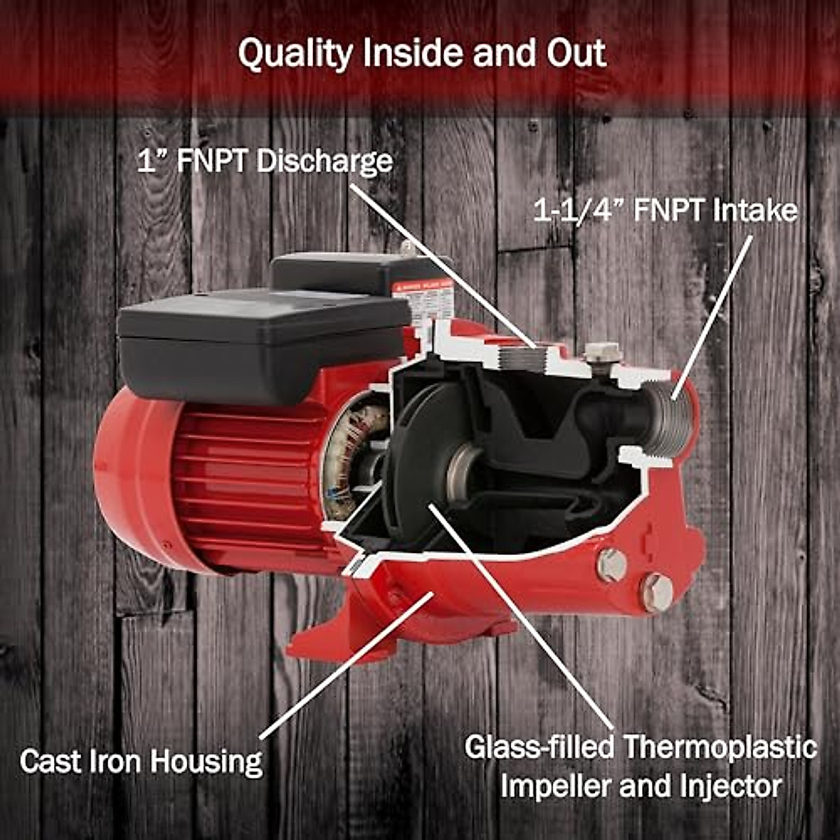 Red Lion RL-SWJ100 1 HP, 17 GPM Dual Voltage (115/230 Volts) Cast Iron Shallow Well Jet Pump, Red, 97081001