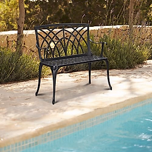 GODECOR 38" Outdoor Garden Bench, Patio Furniture Outdoor Chair with Aluminum Frame, Weather Proof Patio Park Bench with Orchid Backrest for Park, Porch, Pool, Backyard