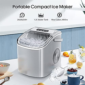 AGLUCKY Ice Makers Countertop,Portable Ice Maker Machine with Handle,Self-Cleaning Ice Maker, 26Lbs/24H, 9 Ice Cubes Ready in 8 Mins, for Home/Office/Kitchen(Grey)