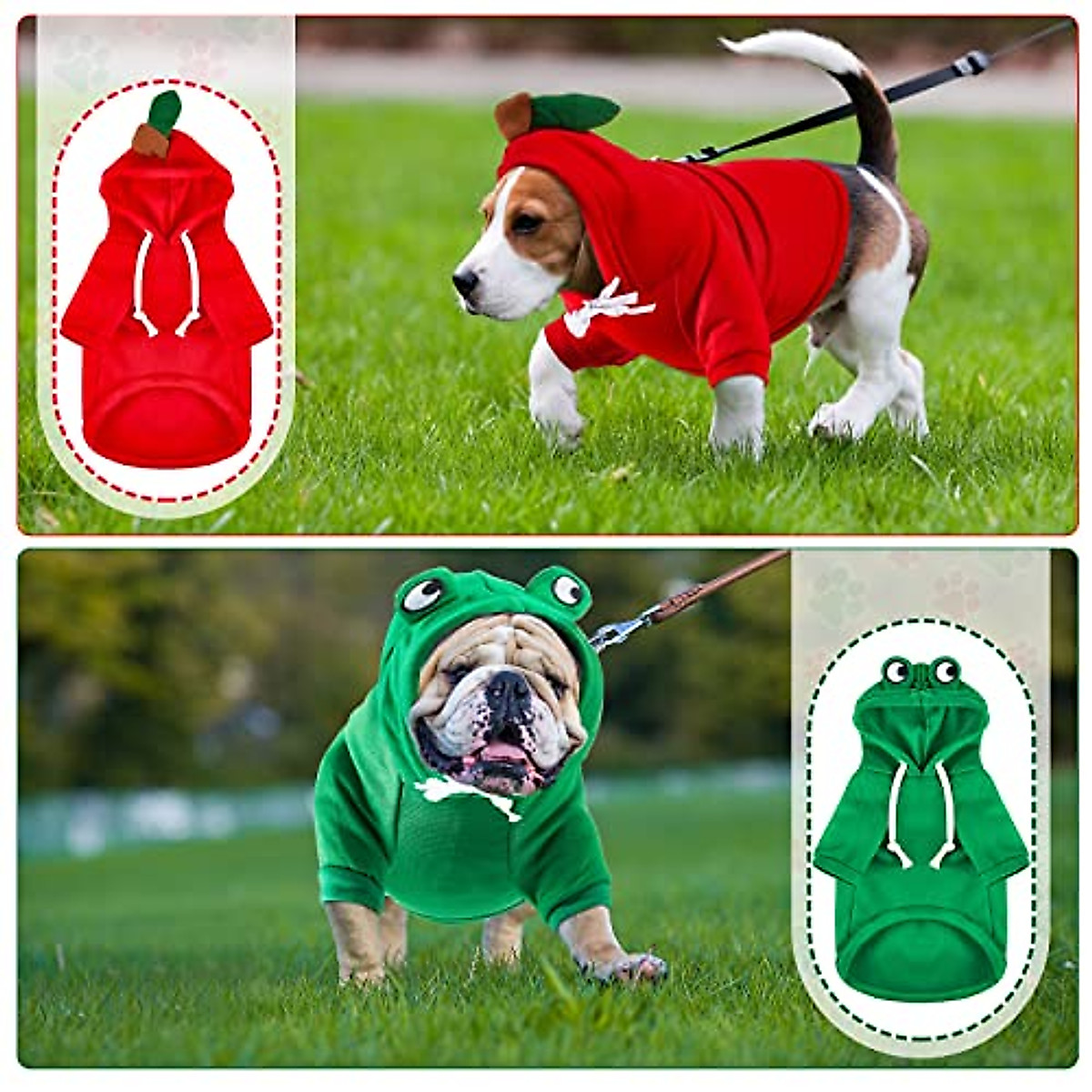 2 Pieces Dog Hoodies Frog Shape Puppy Clothes Dog Fruit Sweatshirt Outfit Warm Winter Sweater Coat Costume for Medium Dogs Cat Puppy Chihuahua Yorkie Clothes Cold Weather Coat, M
