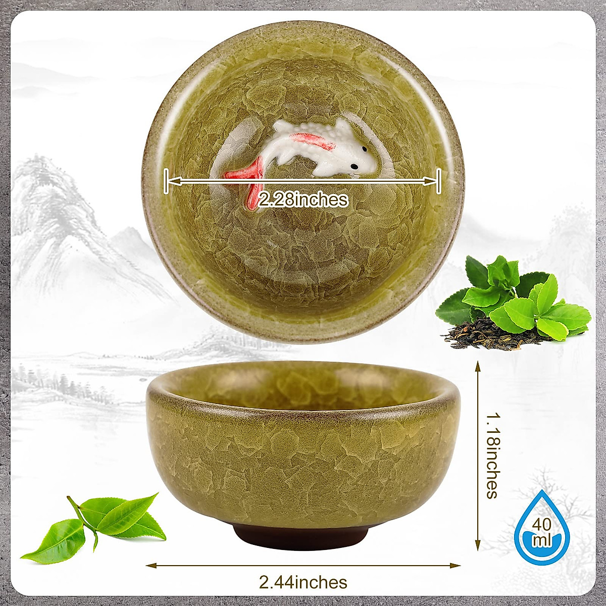 Skyley 6 Pieces Korean Soju Shot Glasses Sets Koi Fish Tea Set Porcelain Koi Fish Tea Cups Korean Ceramic Cups Tea Accessories Drinkware, Handcrafted Ceramic 6 Fish in the Glasses