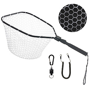 GOODCAT Fly Fishing Net, Bass Trout Landing Net, Folding Fishing Nets Fresh Water, Safe Fish Catching or Releasing, Fly Fishing net Magnetic Release (A:Square-Extend Length:24.6")