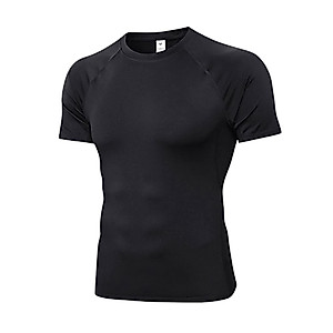 Mens Compression Shirts Running T-shirt Breathable Sport Shirts Short Sleeve Compression Shirt Tights Quick Dry Tee White XL