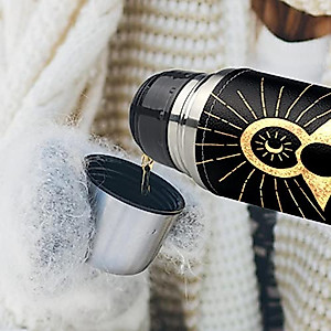 Stainless Steel Leather Vacuum Insulated Mug Symbol Thermos Water Bottle for Hot and Cold Drinks Kids Adults 16 Oz