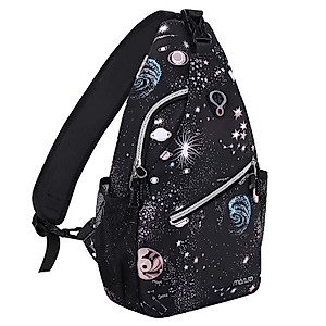 MOSISO Sling Backpack, Travel Hiking Daypack Galaxy Rope Crossbody Shoulder Bag, Black