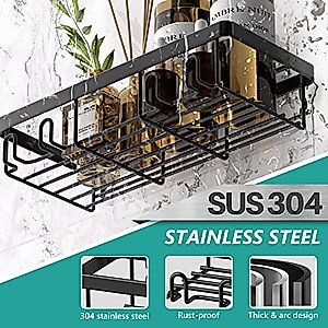 Cusbus Shower Caddy, 3 Pack Shower Organizer, Adhesive No Drilling Traceless Shower Shelves, Rustproof SUS304 Stainless Steel Bathroom Shower Shelf for Inside Shower & Kitchen Storage (Matte Black)