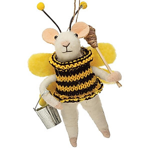 OnHoliday Wool Felt Mouse in Bee Suit Hanging Christmas Tree Ornament
