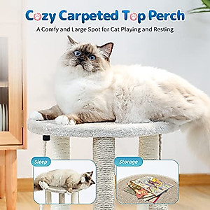 Made4Pets Cat Scratching Posts for Indoor Cats, Small Kitten Scratcher Toy with Dangling Ball, Sisal Ropes Nail File Scratch Pole, Cute Cat Tree with Top Perch Lounger for Kitty