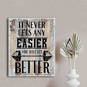 vizuzi It Never Gets Any Easier You Just Cet Better Wood Wall Art Sign, Home Kitchen Bar Restaurant Garden Garage Classic Gymnasium Wall Decor, Fitness Lover Enthusiasts Gifts