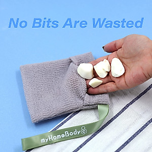 myHomeBody Soap Pocket Squares Exfoliating Soap Saver Pouch, Body Scrubber, Exfoliator Sponge for Bath or Shower, for 5oz Bar Soap or Leftover Bits, White Smoke, 3 Pack + 2 Soap Lifting Pads