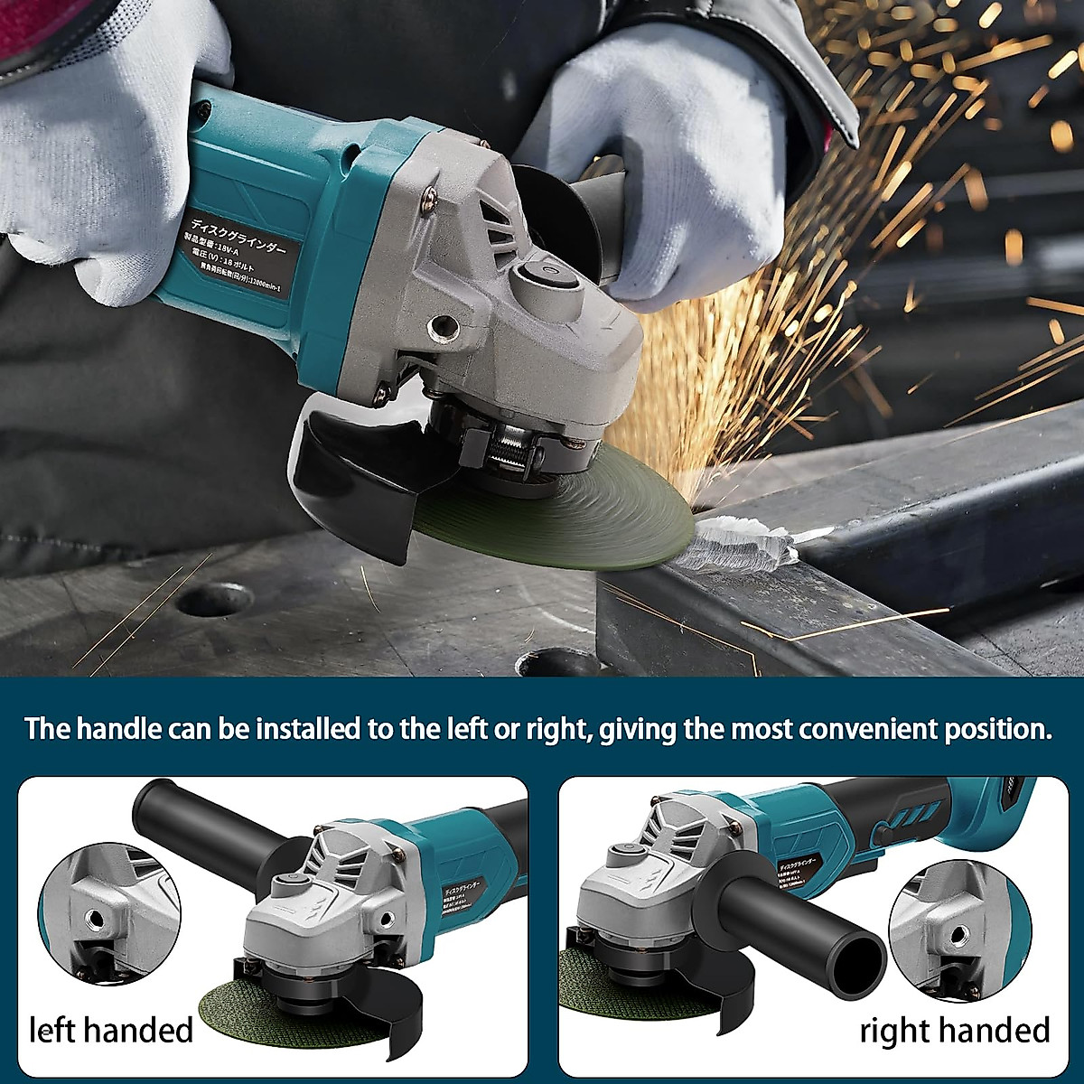 Angle Grinder, 4inch Cordless Angle Grinder with 9 Grinding Wheels,12000RMP 18V/21V Power Grinder, Cutting/Deburring/Derusting Grinder Tool (No Battery)