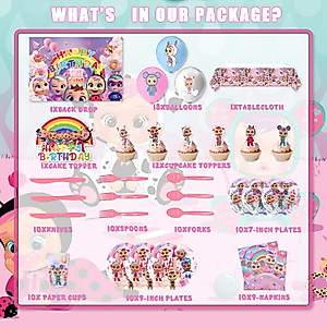 Cry Babies Magic Tears Birthday Party Supplies Favors for Grils Boys Kids Party Decorations Set Includes Plates Backdrop Cups Napkins Cake Cupcake Toppers