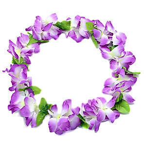 6 Pcs Thicken 41 Inch Hawaiian Leis with Green Leaves, 3 Color Lei for Graduation Party, Dance Party, Photo Prop in Outdoors(New 3 colors)